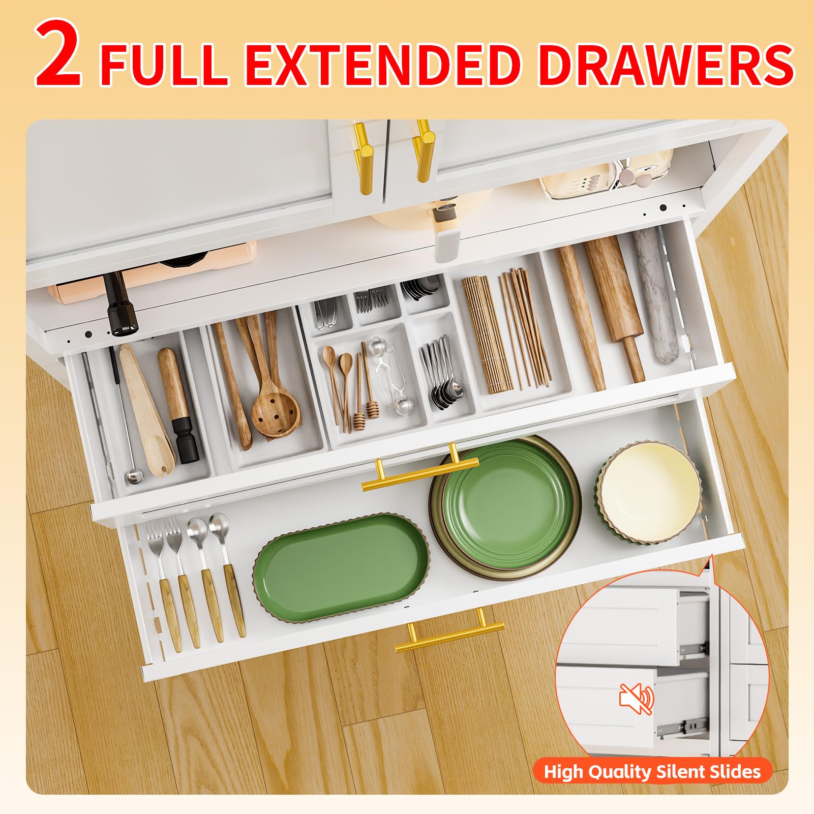 FogQueen 75" Tall Metal Storage Cabinet,Pantry Storage Cabinet with 2 Drawers and Open Space,Kitchen Cupboard with Adjustable Shelves,Multi-Functional Cabinet for Living Room,Bathroom,Garage (White)