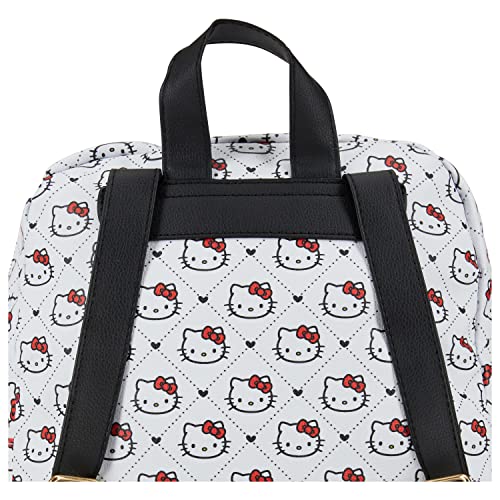 Fast Forward Hello Kitty Allover Leather Backpack - Girls, Boys, Teens, Adults - Officially Licensed Hello Kitty Faux Leather 14 Inch Backpack (White)