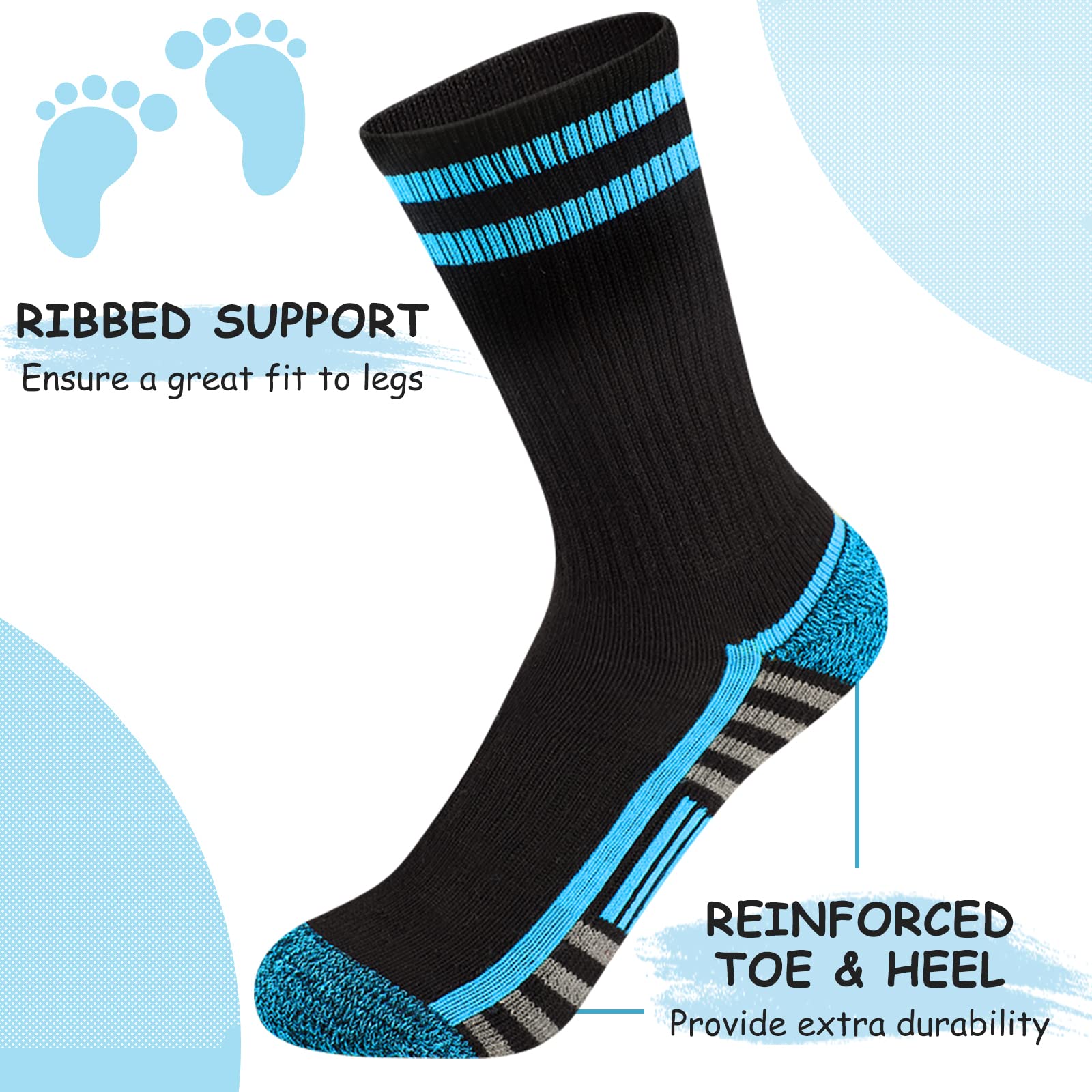 Comfoex Boys Crew Socks 4-6 6-8 8-10 Years Old Athletic Long Cotton Socks For Kids Half Cushioned Calf Socks 6 Pairs