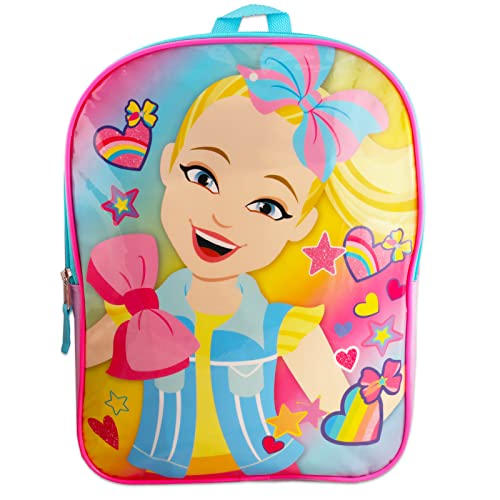 Fast Forward JoJo Siwa Backpack for Girls, Kids - 4 Pc Bundle with 16" JoJo Siwa School Backpack, Stickers, Backpack Clip, and More (JoJo Siwa School Supplies)