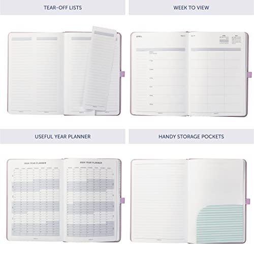 Busy B Mid Year 17 Month Diary August 2022 - August 2023. Lilac Faux Leather Academic Diary 2022-2023 A5 Week to View Planner with Pen Holder, Elastic Closure and Storage Pockets (4049AMZ)