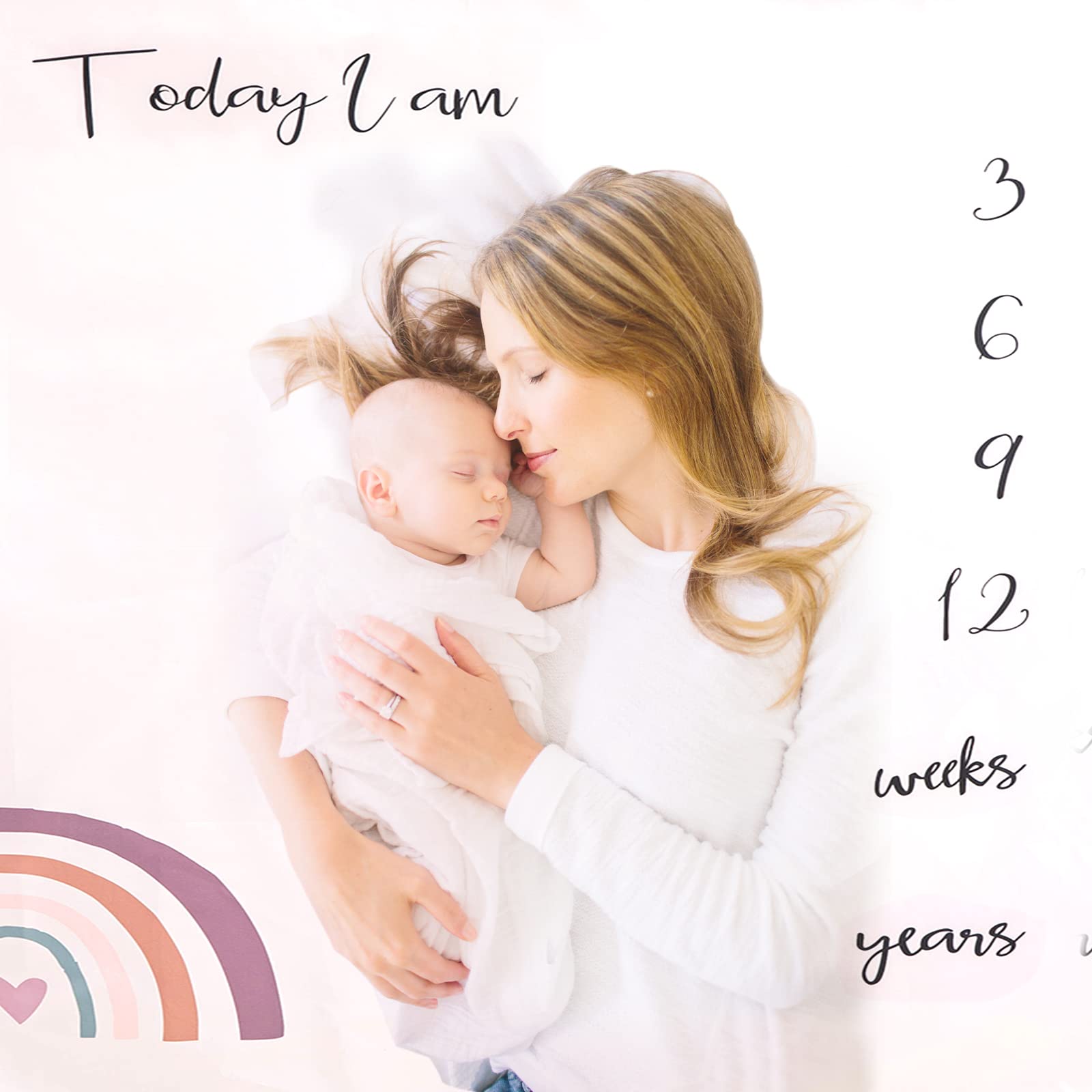 ibwaae Baby Thick Flannel Monthly Milestone Blanket Newborn Growth Chart Soft Neutral Photography Background Blanket (40"x41") with Milestone Card Circle Ring Arrow Gift(Rainbow