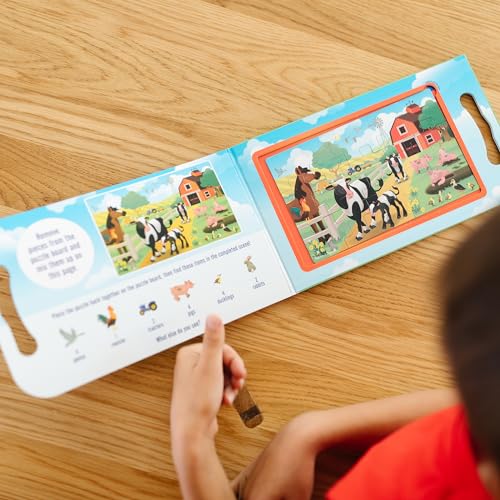 Melissa & Doug Take-Along Magnetic Jigsaw Puzzles Travel Toy On the Farm (2 15-Piece Puzzles) - FSC Certified