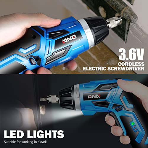 DNA MOTORING TOOLS-00236 Rechargeable 3.6V Cordless Electric Screwdriver Tool Kit with LED Worklight, Blue