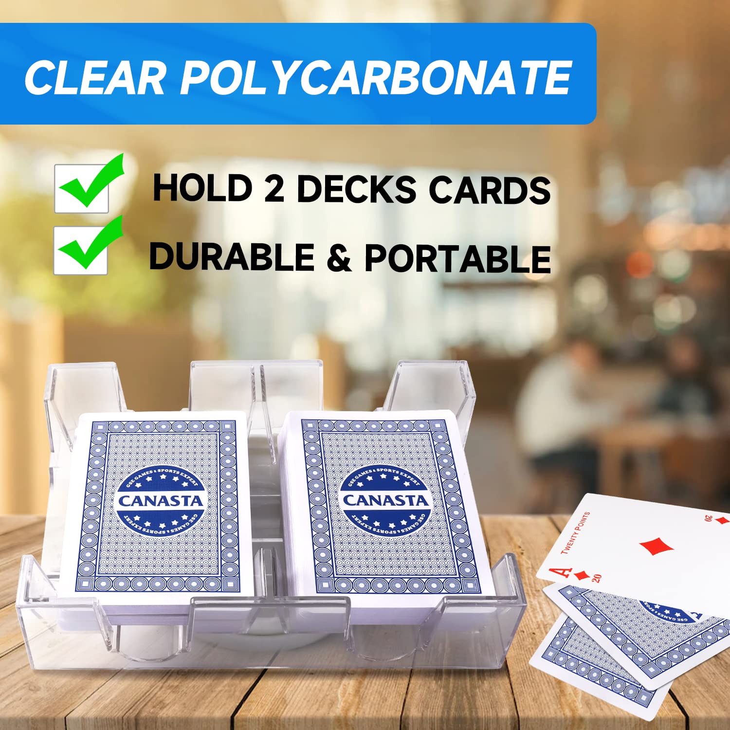 GSE Games & Sports Expert Canasta Cards Game Set, Includes 2 Decks Canasta Playing Cards with Point Values, a Revolving Card Tray, and 50 Canasta Score Sheets (Blue)