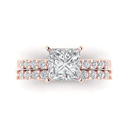 Clara Pucci 2.66 ct Princess Cut Genuine Lab Grown Diamond SI1-SI2 18K Rose Gold Engagement Wedding Bridal Set Ring band Set size 4