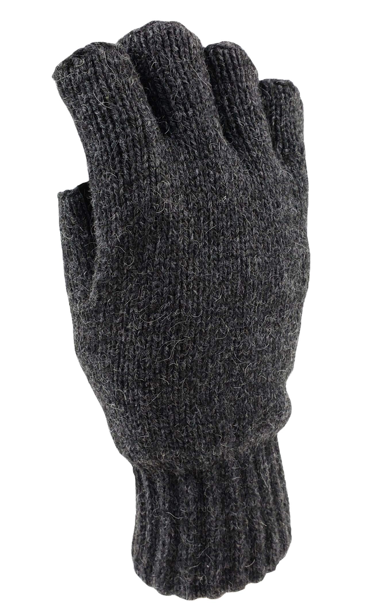 BRUCERIVER Mens Fingerless Gloves Wool knitted with Thinsulate lining Leather Patch on Palm (Anthra,Men Size)