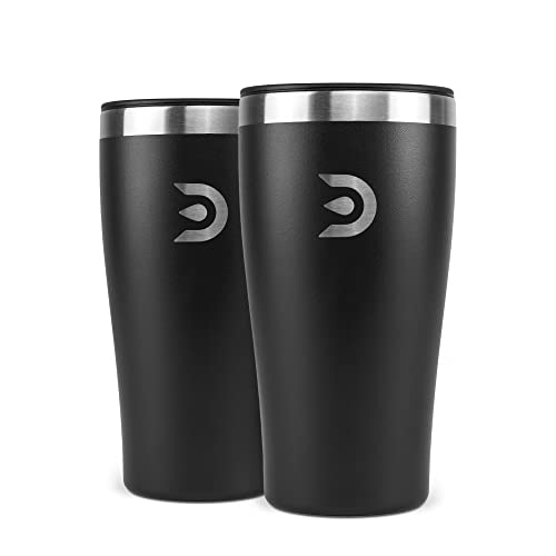 DrinkTanks® Insulated Craft Pint Cup 2-Pack - Two 16 oz Vacuum Insulated Stainless Steel Mugs with Lids; Hot/Cold perfect for coffee, tea, beer, cocktails, wine; Dishwasher Safe (Obsidian)