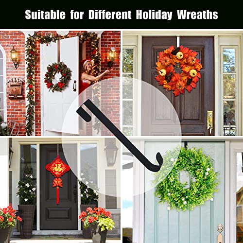GameXcel 12" Wreath Hanger for Front Door - Large Wreath Metal Hook for Christmas Wreath Over The Door Single Hook, Black