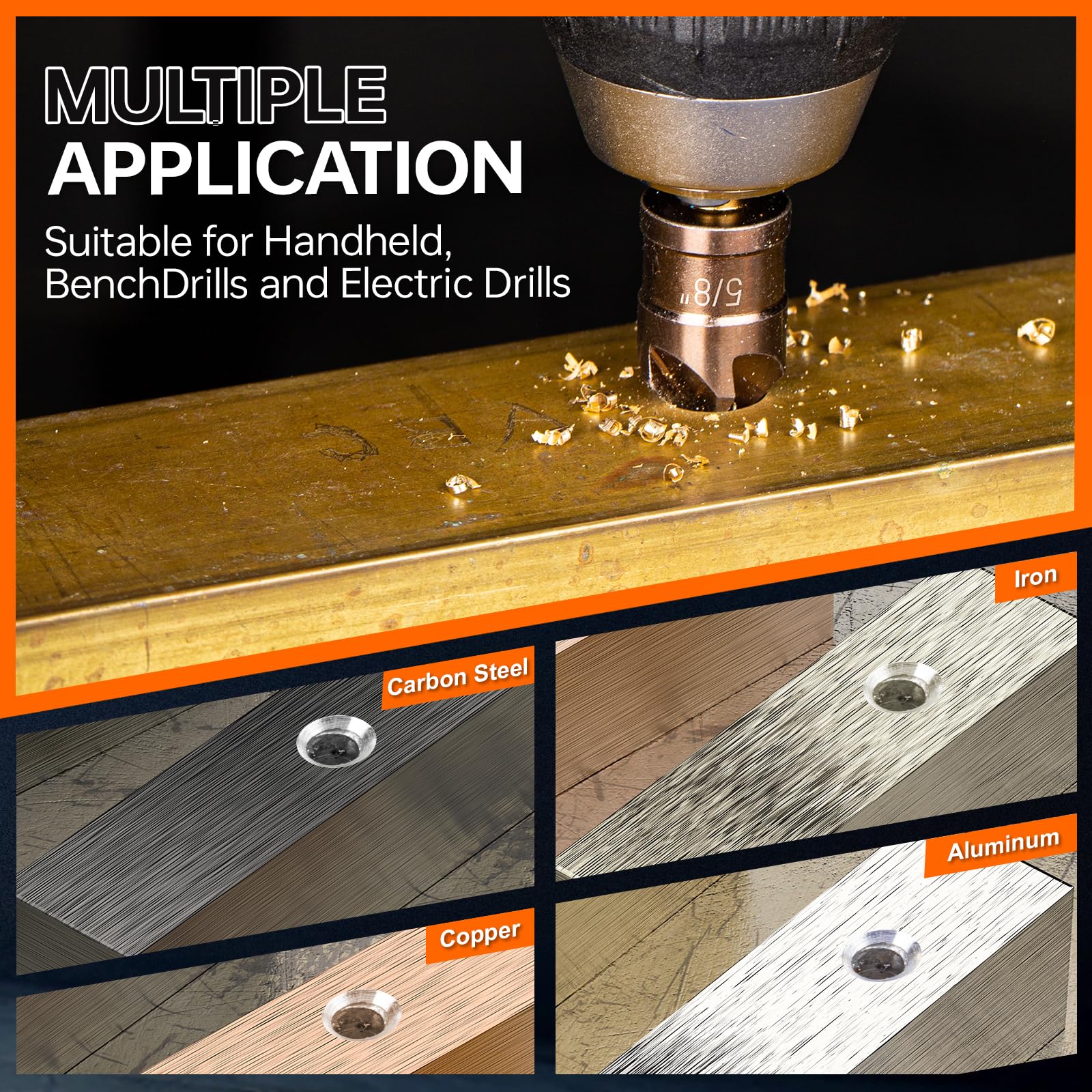 Countersink Drill Bit Set, M35 Cobalt HSS Countersink Drill Bits 6 Pieces 1/4 Inch Quick Change Hex Shank for Metal, Wood, Stainless Steel, Carbon Steel