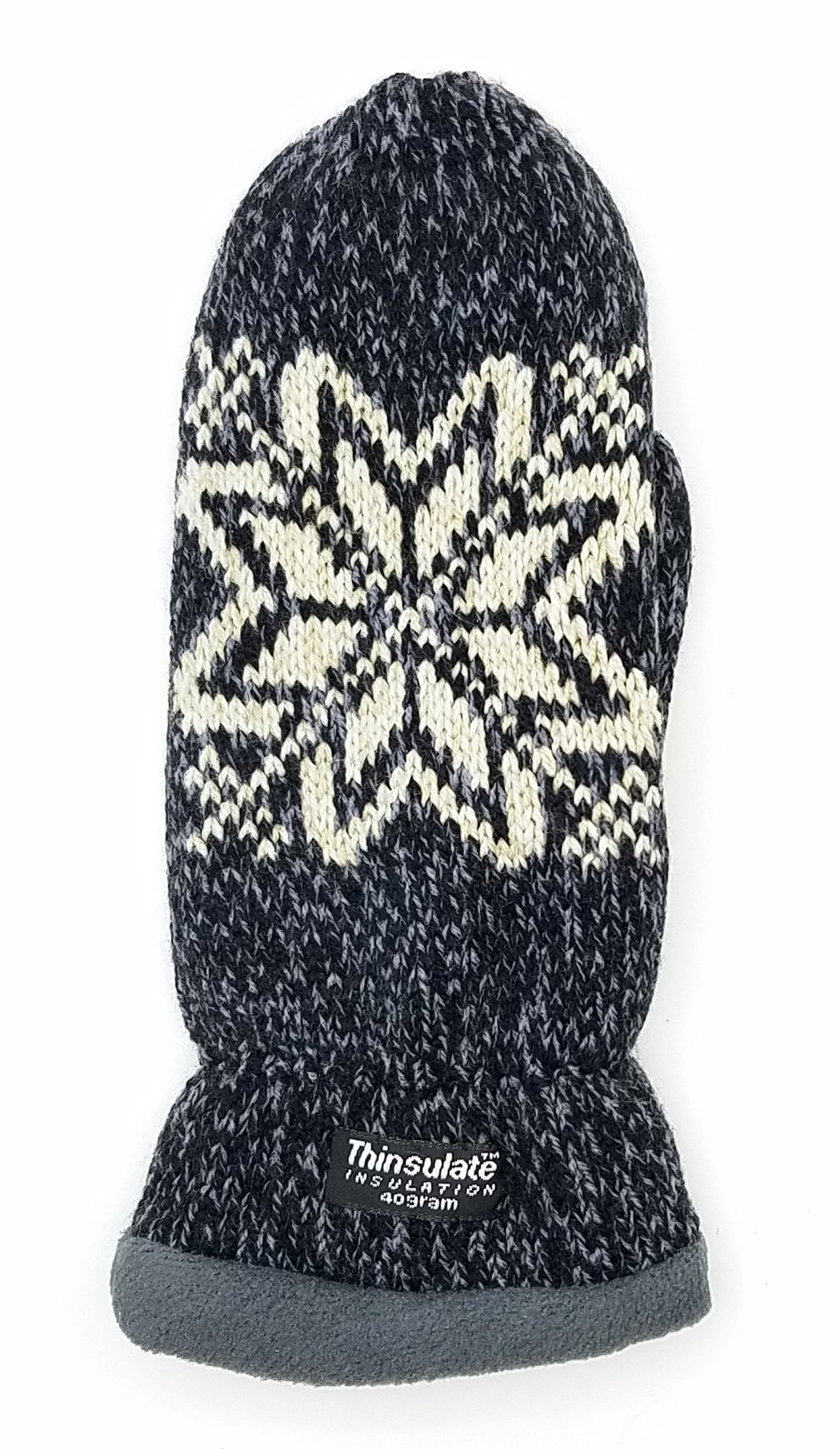 BRUCERIVER Women Snowflake Knit Mittens with Warm Thinsulate Fleece Lining Size M (Black)