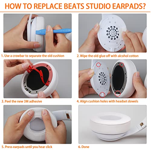 GVOEARS Replacement Ear Pads for Beats Studio 3, Ear Cushions for Beats Studio 2&Studio 3 Wired & Wireless Not Fit Beats Solo On-Ear Headphone with Stronger 3M Adhesive Tape Thicker Memory Foam