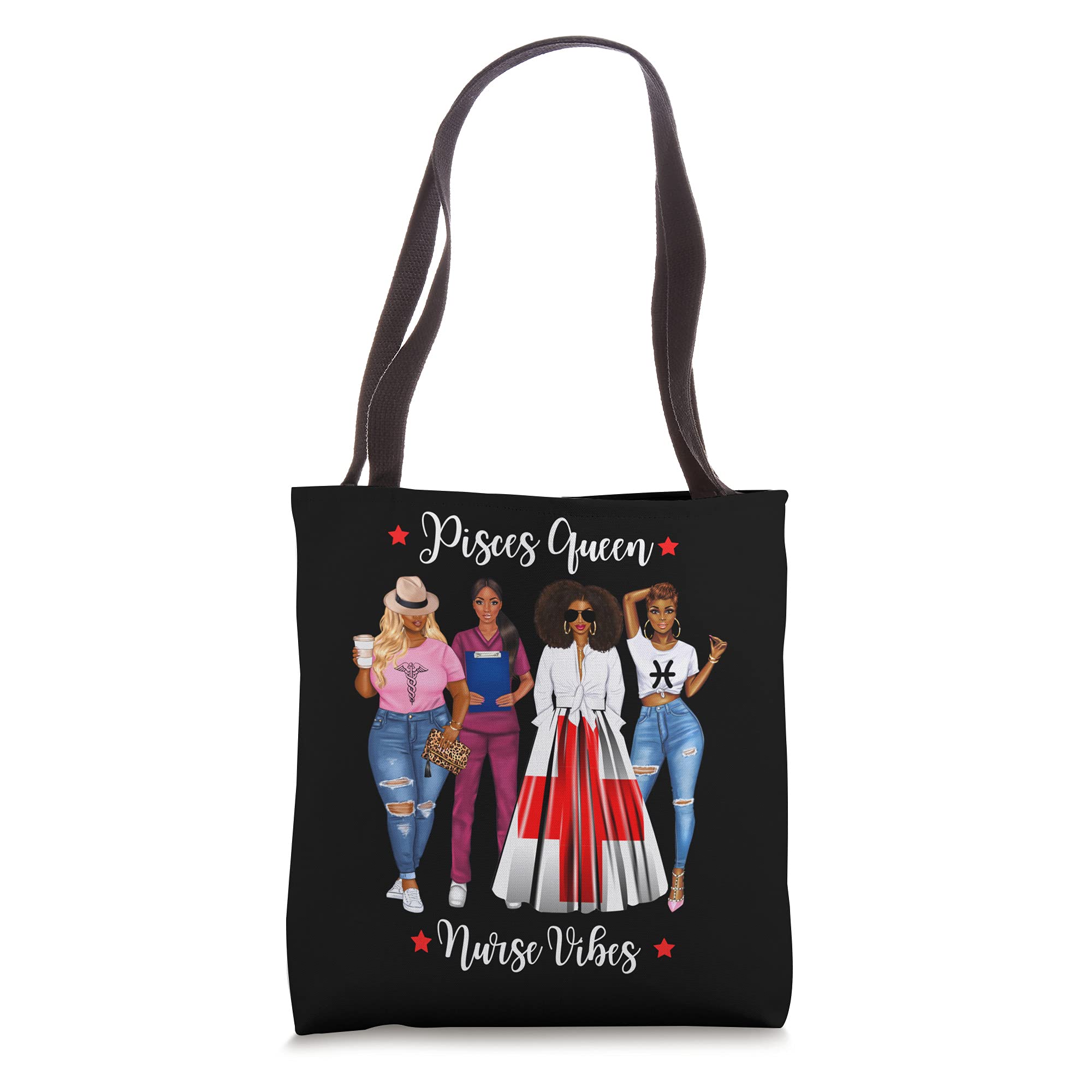 Black Nurse Pisces Queen February March Birthday Zodiac Cute Tote Bag