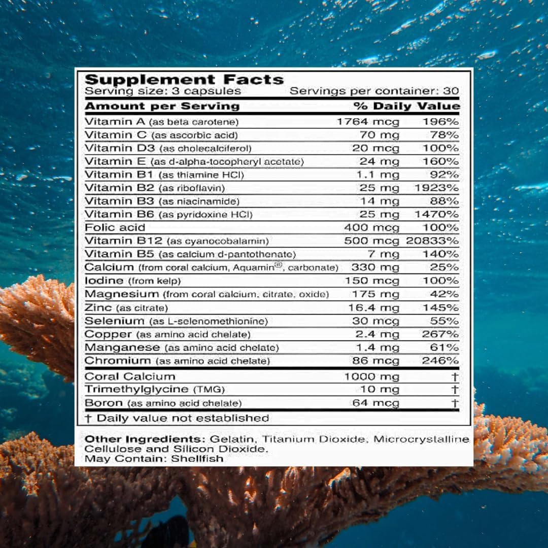Bobs Best Coral Calcium Supreme I 100% Pure Marine Coral, 74 Trace Minerals I 90 Capsules, Pack of 1