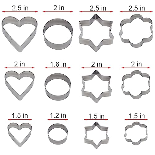 Docik Cookie Cutters Shapes for Baking, Heart Flower Star Round Metal Small Cookie Cutters Stainless Steel Mini Biscuit Cutters Molds Set for Kids, 12 Piece
