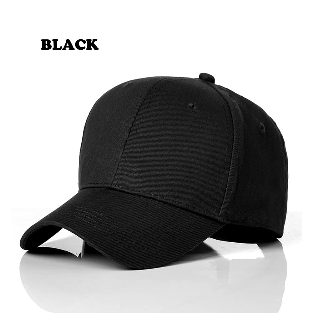 Classic 100% Cotton Structured Baseball Hats Adjustable for Men Women Basic Plain Blank Workout Ball Caps (Black)