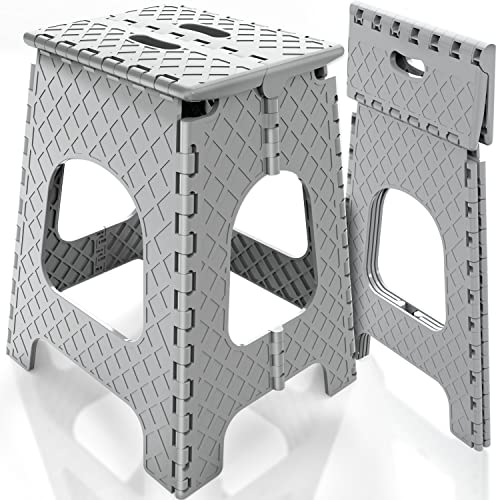 Mueller Folding Step Stool, 18 Inch Heavy Duty Step Stools for Adults and Kids, Lightweight and Portable Foldable Stool for Kitchen, Bathroom, Non-Slip and Sturdy, Holds up to 300lbs, White
