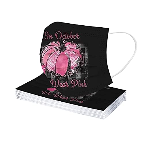 Breast Cancer Awareness Disposable Face_Masks for Adults,with Printed Pattern Designs,3 Ply Procetive with Nose Wire,50Pcs (#Breast Cancer Awareness 1)