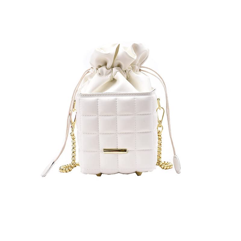 Box Bag Mini Box-Shaped PU Leather Crossbody Bag Solid Color Square Ladies Crossbody Bag Drawstring Pouche - Chain Crossbody Bag (White)