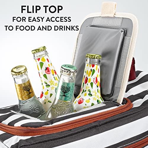 Foundry by Fit + Fresh, Brooks Dual-Compartment Insulated Cooler Bag with Wine Cooler Compartment, Food & Beverage Beach Bag, Picnic Basket, Perfect For Tailgating & Camping Accessories, Black & White