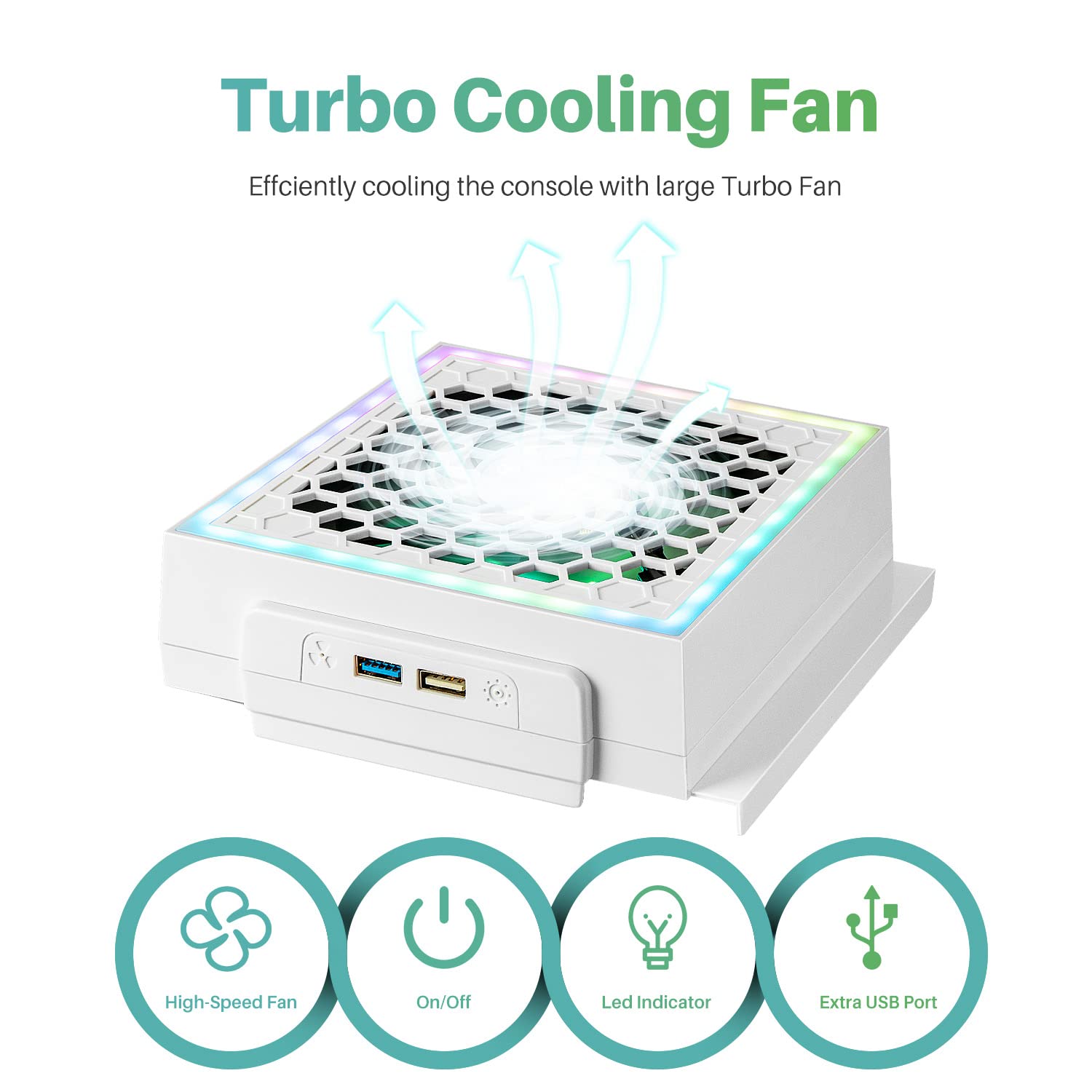 Cooling Fan for Xbox Series S, MVIIOE for Xbox Series S Stand with RGB Light, A Turbo Cooling Fan with 3 Adjustable Speeds, 2 USB Ports