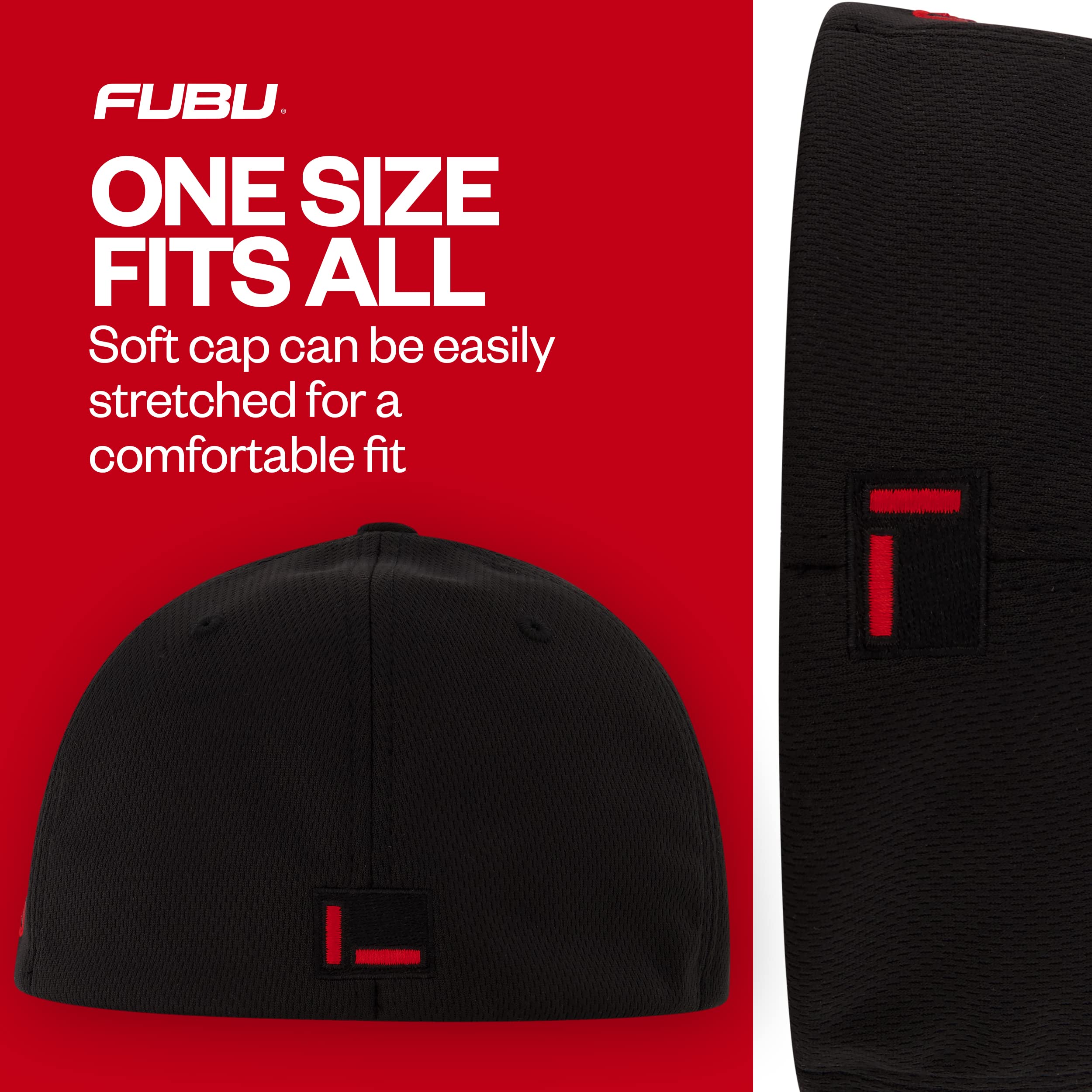 Concept One FUBU Baseball Cap, Active Mesh Adult Flex Fit Hat with Graffiti Style Logo, Curved Brim, Black, One Size