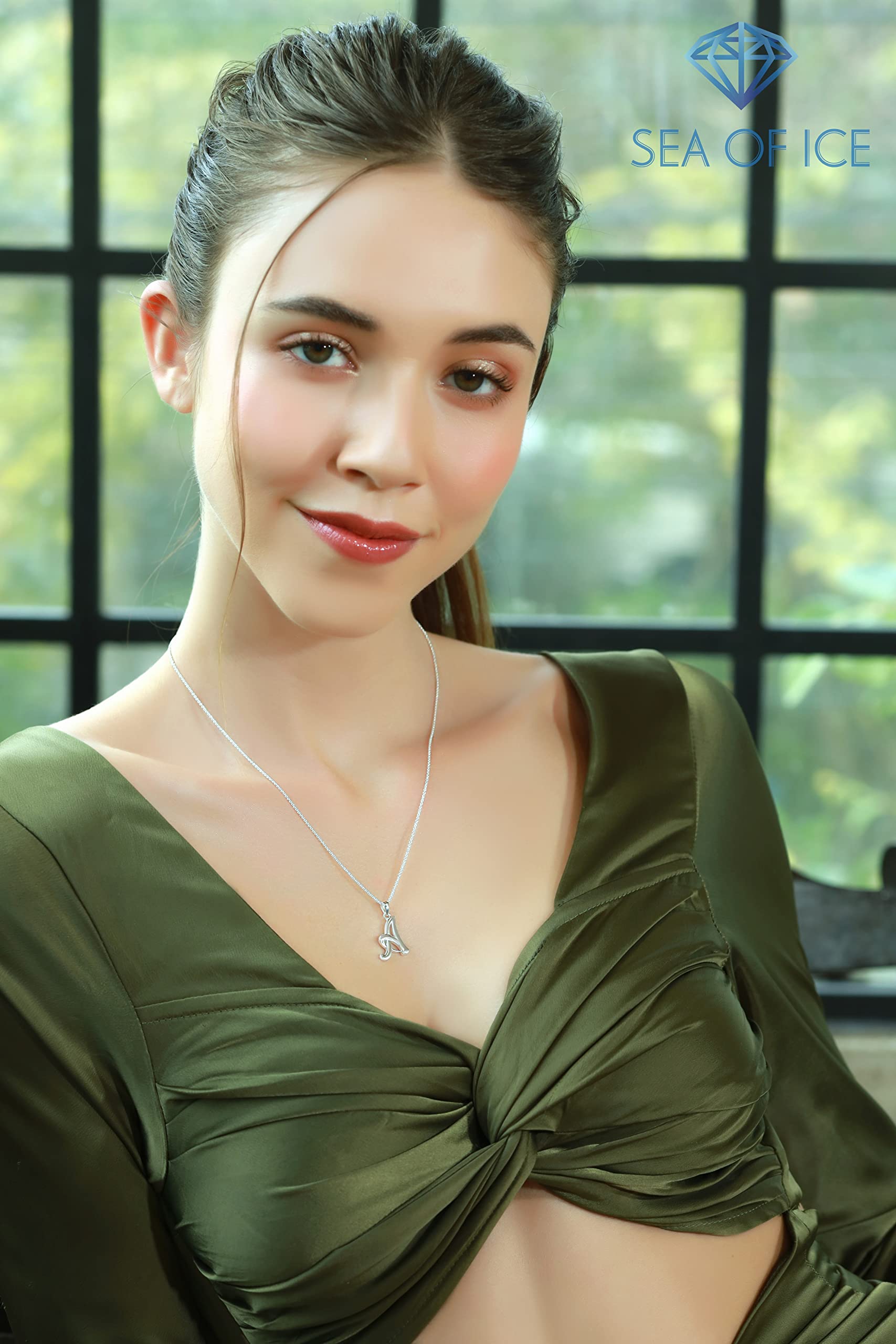 SEA OF ICE J Necklace Initial Alphabet Letter Pendant Necklace Sterling Silver Necklace for Women