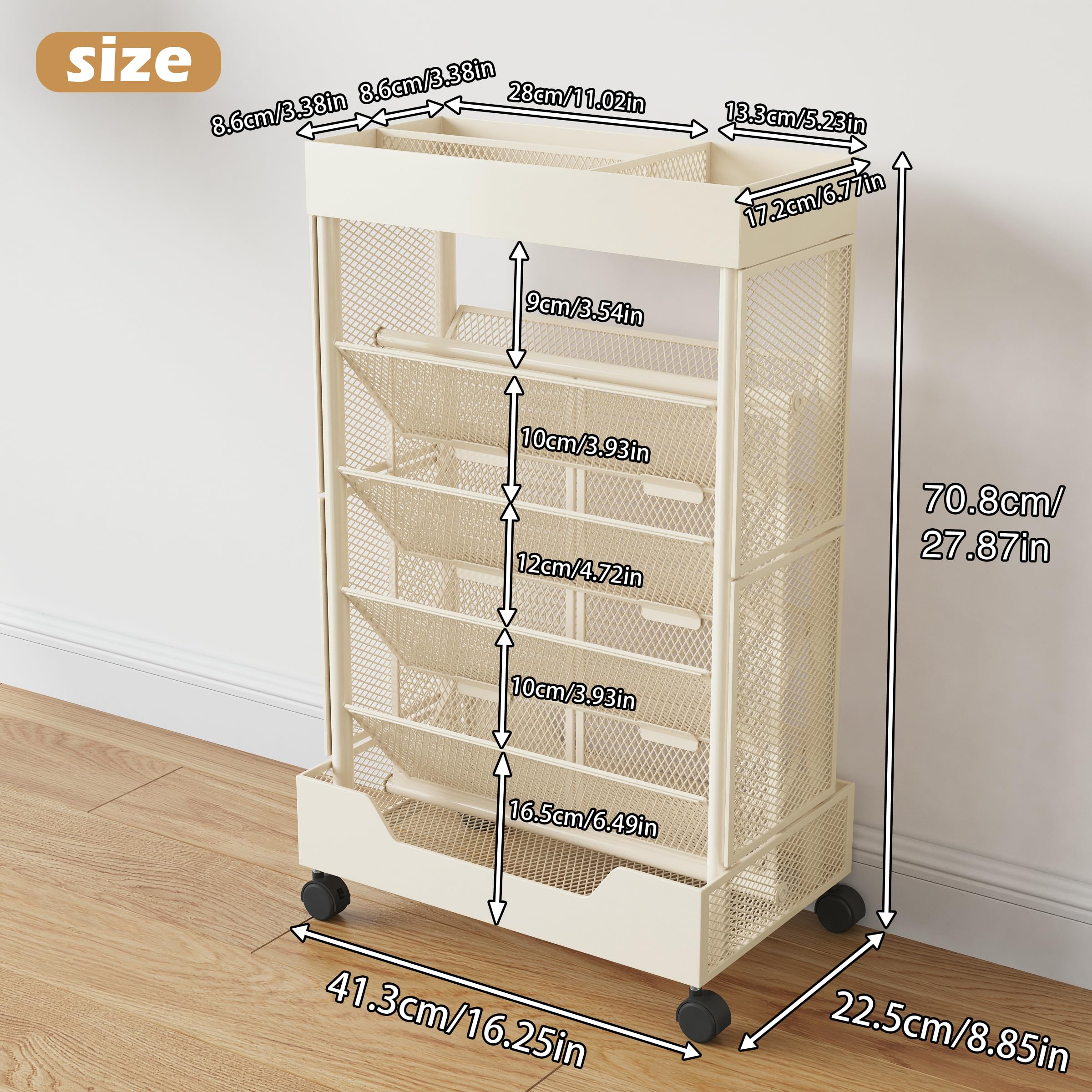 COVAODQ COAVODQ Book Cart with Wheels Mobile Bookshelf Rolling Bookshelf Organizer Bookcase Book Storage Rack, Book Movable Rolling Carts with Wheels for Home Sclool Office 5-Tier