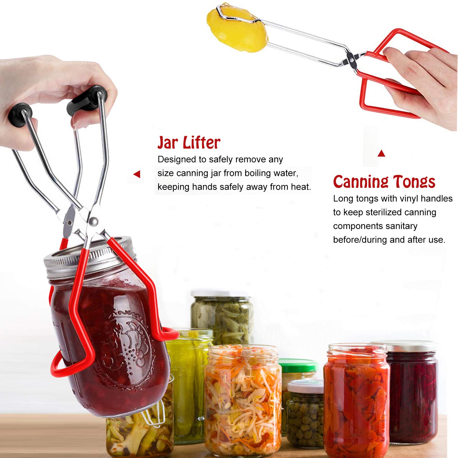 Canning Kit Canning Tools Canning Set Canning Supplies Include Canning Funnel, Jar Lifter, Jar Wrench, Lid Lifter, Canning Tongs, Bubble Popper/Bubble Measurer/Bubble Remover Tool (Red)
