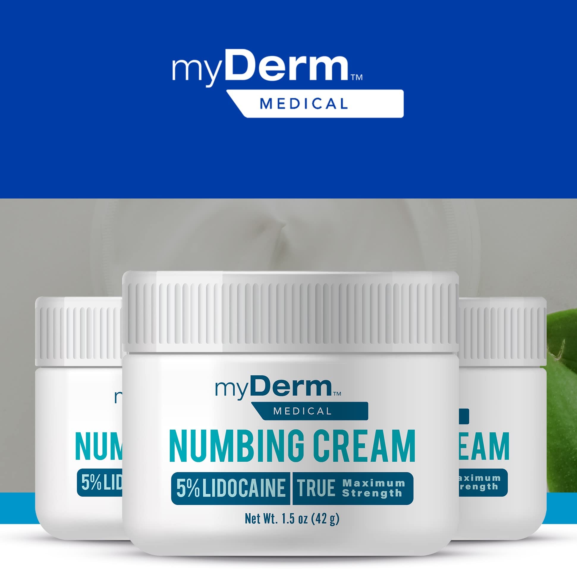 Myderm Medical 5% Lidocaine Numbing Cream, 3 Jars (1.5oz Each) 5% Topical Cream with Vitamin E for Relief from Swelling, Itching, Burning - Made in The USA