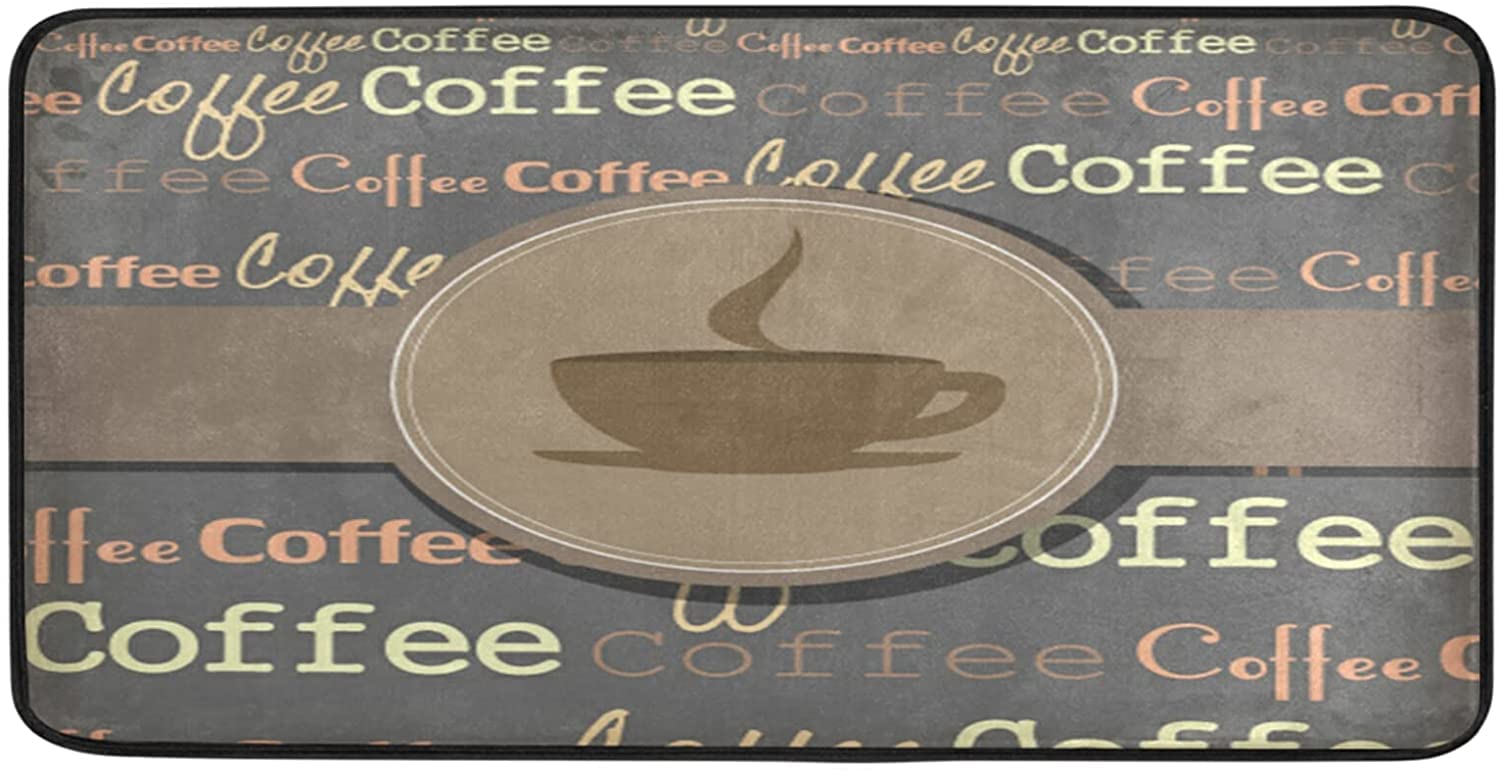 Coffee Themed Kitchen Rugs Hot Cup Bath Rug Runner Comfort Mat Non-Slip Doormats Carpet for Bathroom Indoor 31"x20"