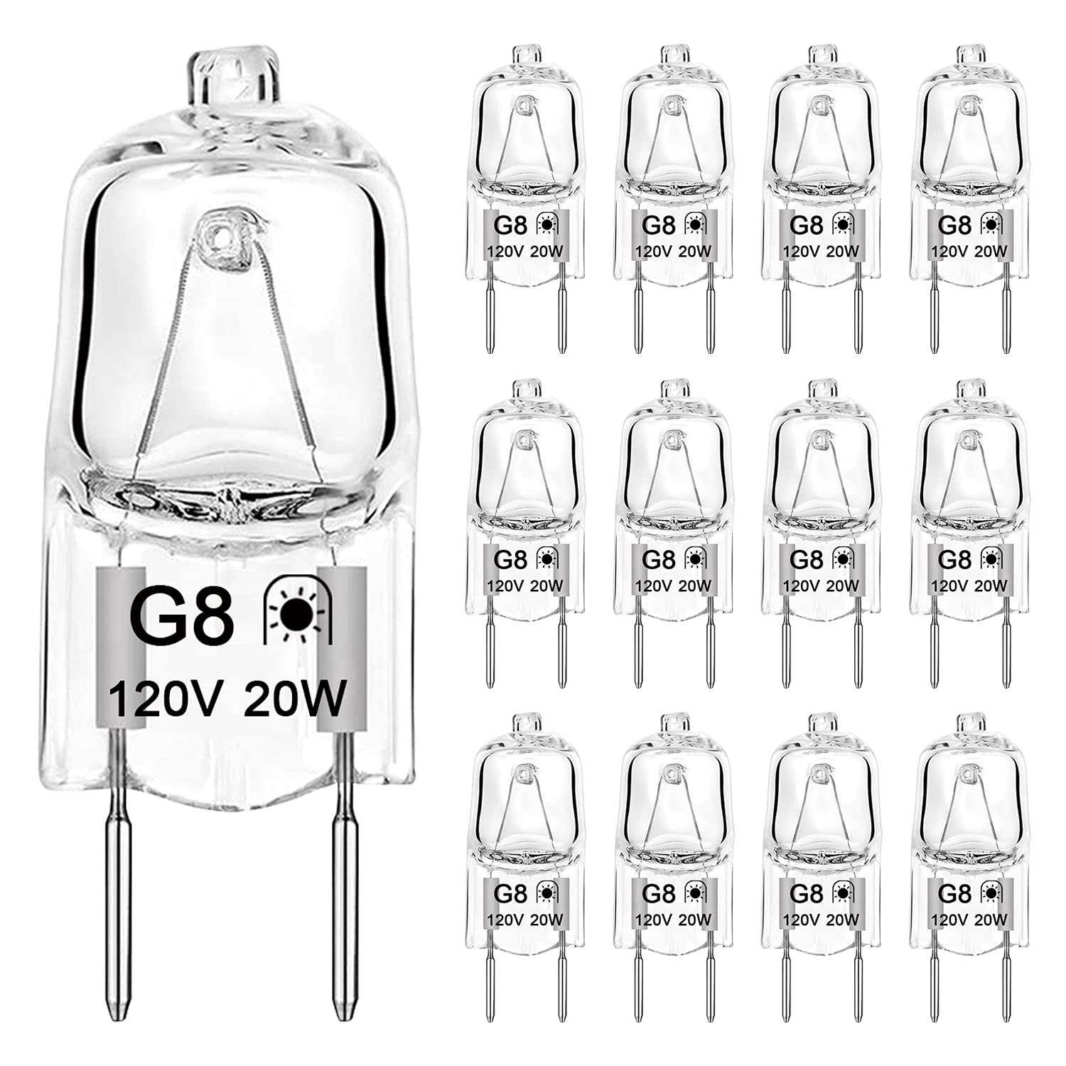 Gaormii G8 Halogen Light Bulbs 20W 120V Xenon Under Cabinet Puck Lighting Replacements G8 Base 2Pin T4 JCD Type Dimmable 2700K Warm White (Pack of 12)