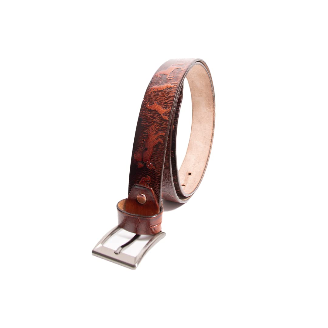 CTK SADDLERY Engraved Tooled Leather Belt Strap - Premium 100% Leather Belt with Buckle, 1 ½" Width - Elevate Your Western Style