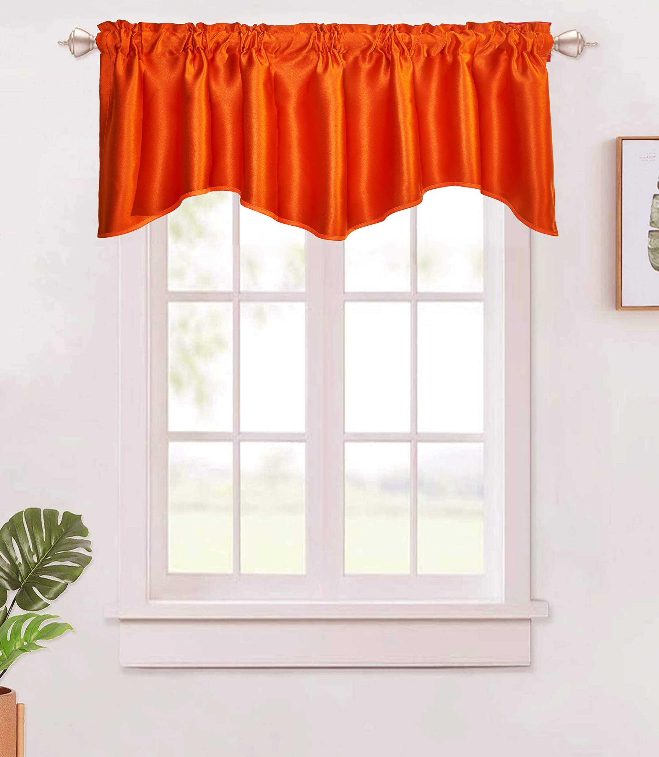 Blackout Window Valance for Kitchen Solid Rod Pocket Scalloped Valance Short Curtain 52 x 18 Inch Beige 1 Panel