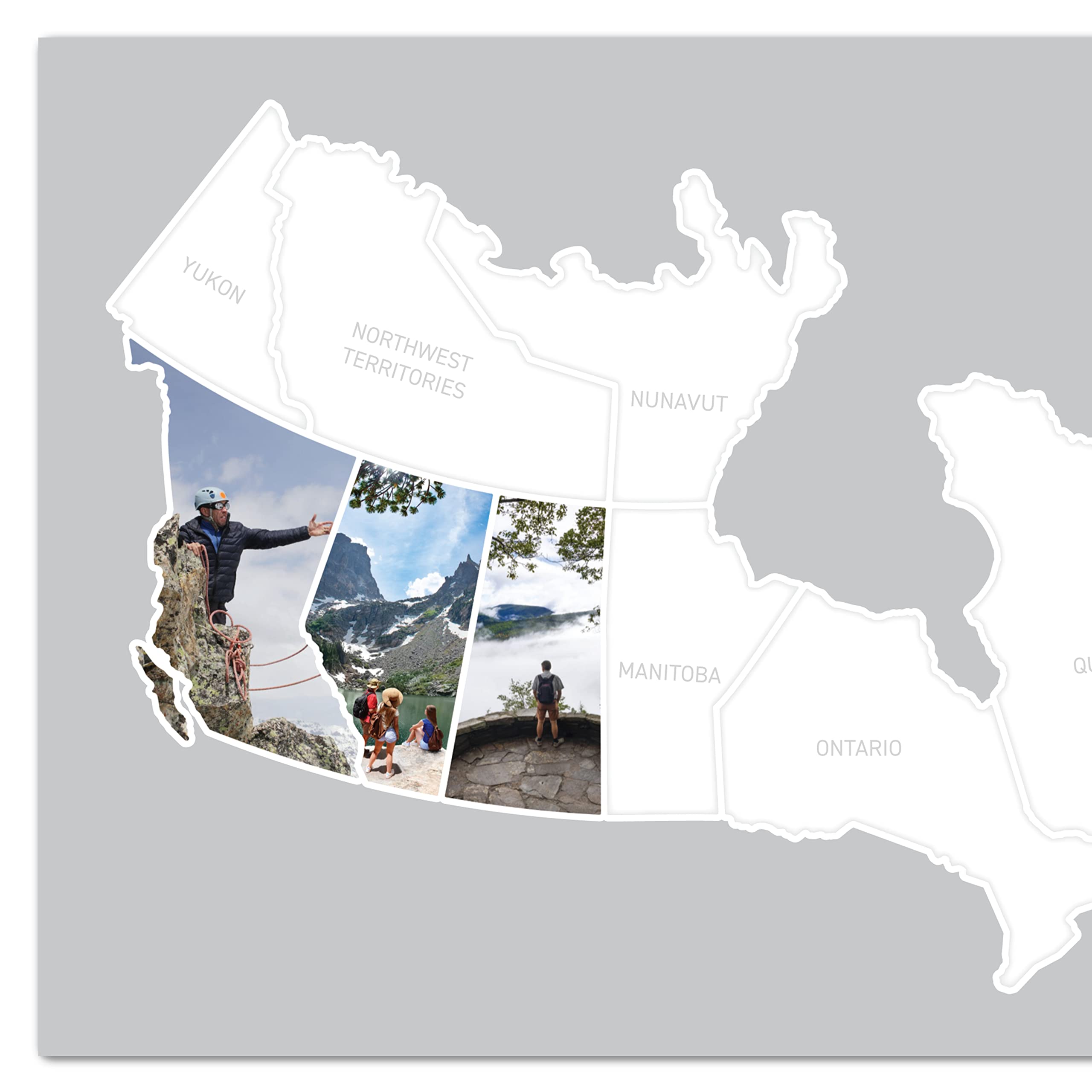 Canada Photo Map - Travel Map Sticker Collage - 24 x 36β - Made in USA (Light Grey, No Frame Hanger)