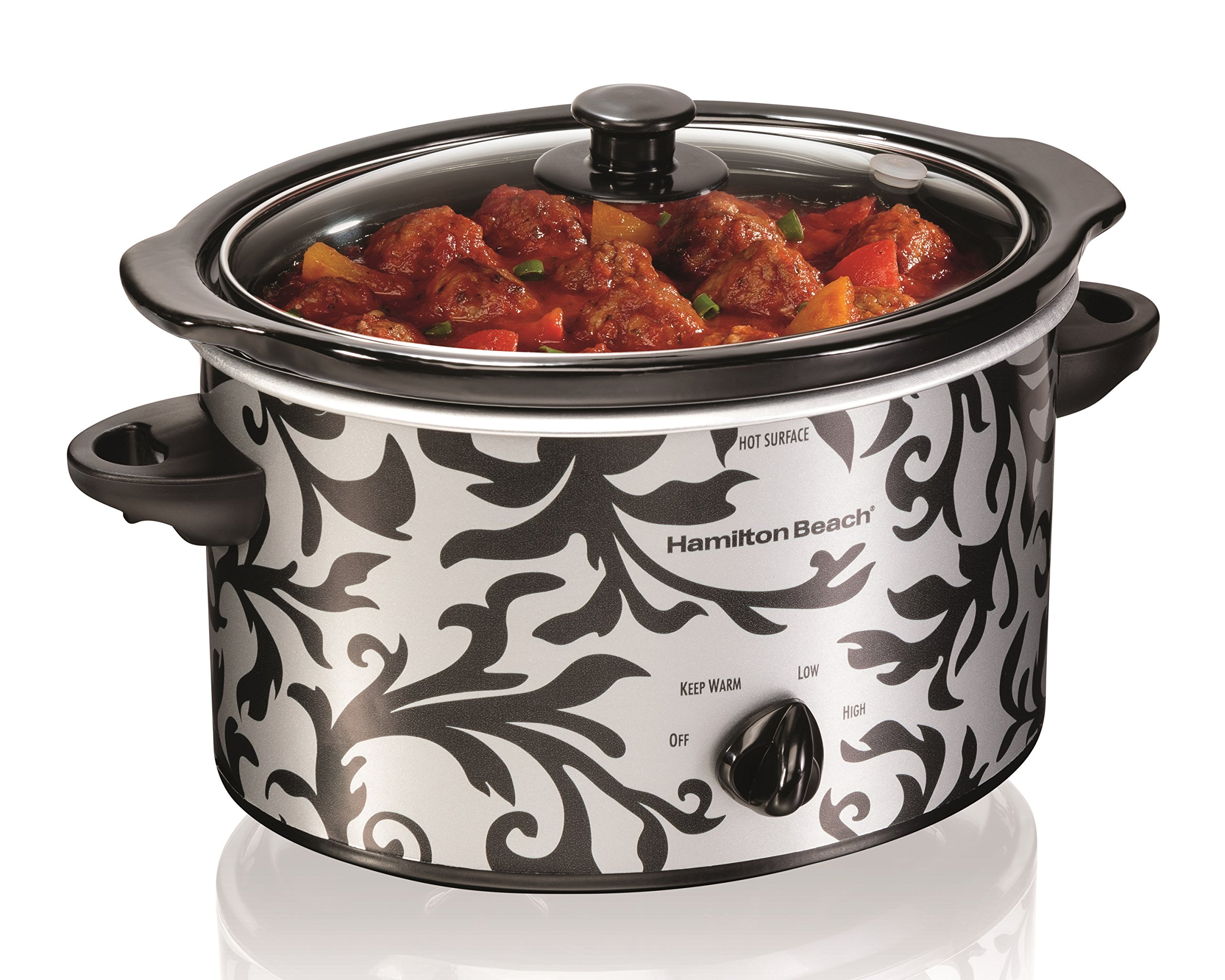 Hamilton Beach 804904219250 33237 Patterned Oval Slow Cooker, 3-Quart, Silver