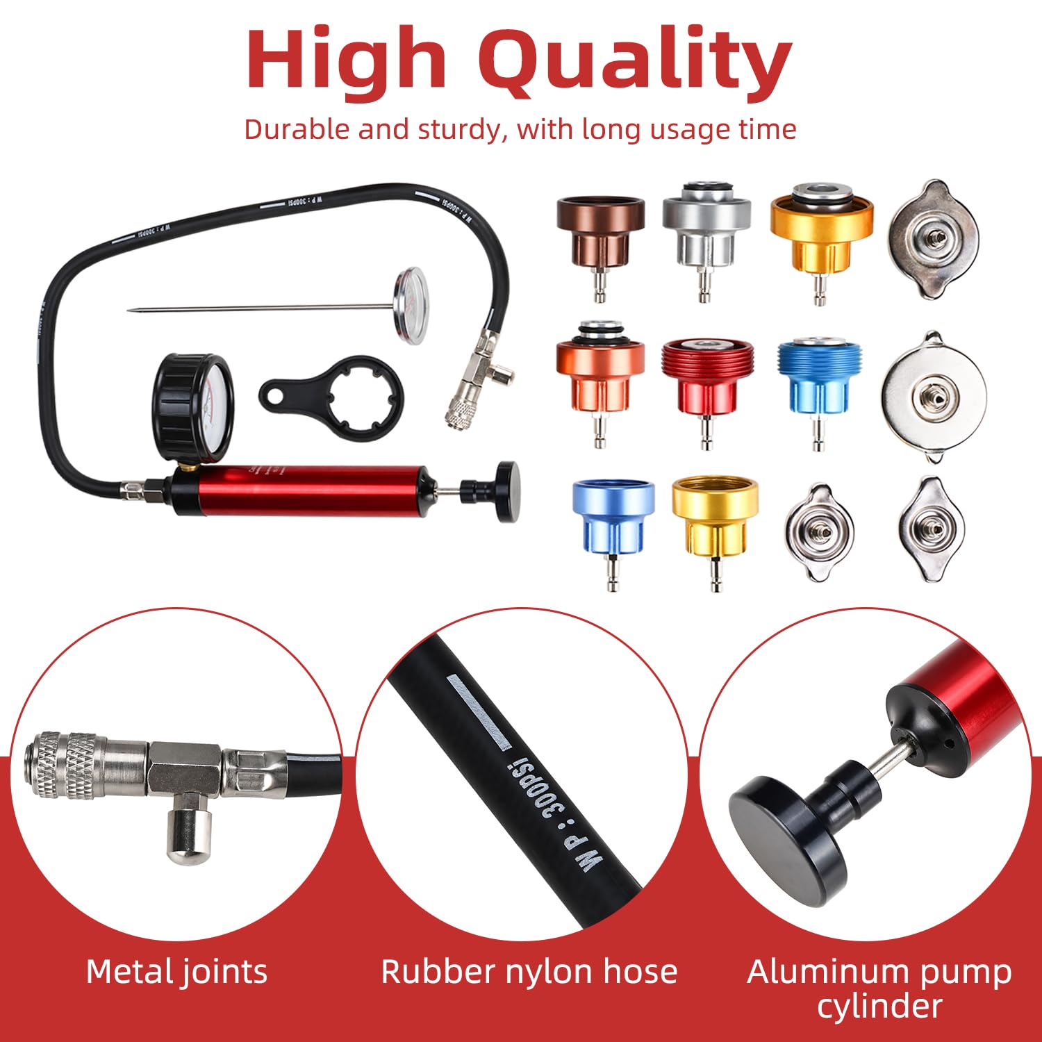 BTSHUB 14 pcs Radiator Pump Pressure Tester Tool Kit Vacuum Pressure Cooling System Tester