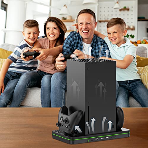 Cooling Fan for Xbox Series X/S with RGB Light Strip, Dual Controller Charging System for Xbox with 2 X 1100mAh Battery, HUIJUTCHEN 3 Usb Ports Vertical Cooling Stand for Xbox Series X/S Accessories