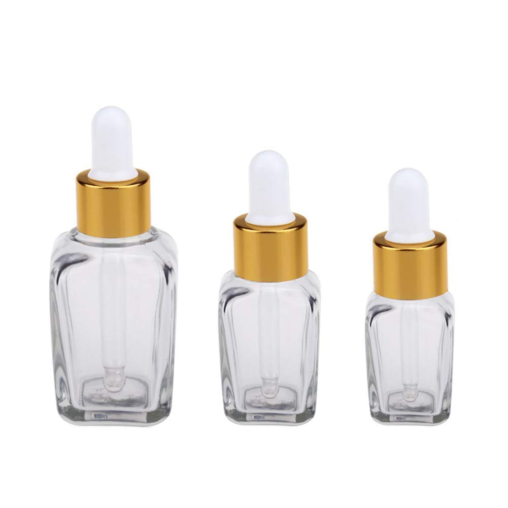 Haifly 3 Pcs Clear Square Refillable Glass Dropper Bottles Essential Oil Bottles Pipettes Bottles with Funnel 10ml