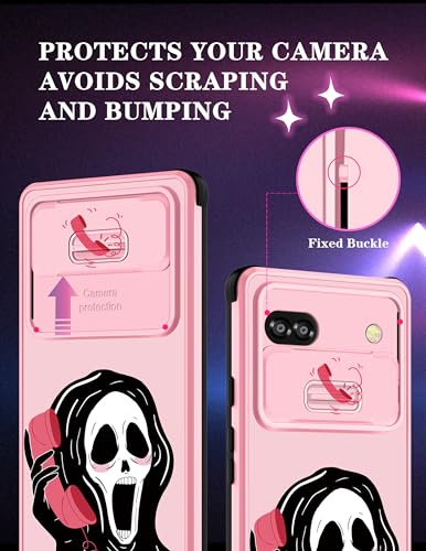 Goocrux for Google Pixel 6A Case Skeleton for Women Girls Cute Skull Girly Phone Cover Gothic Design Aesthetic with Slide Camera Cover Funny Goth Cool Cases for Pixel 6A 5G 6.1 inch