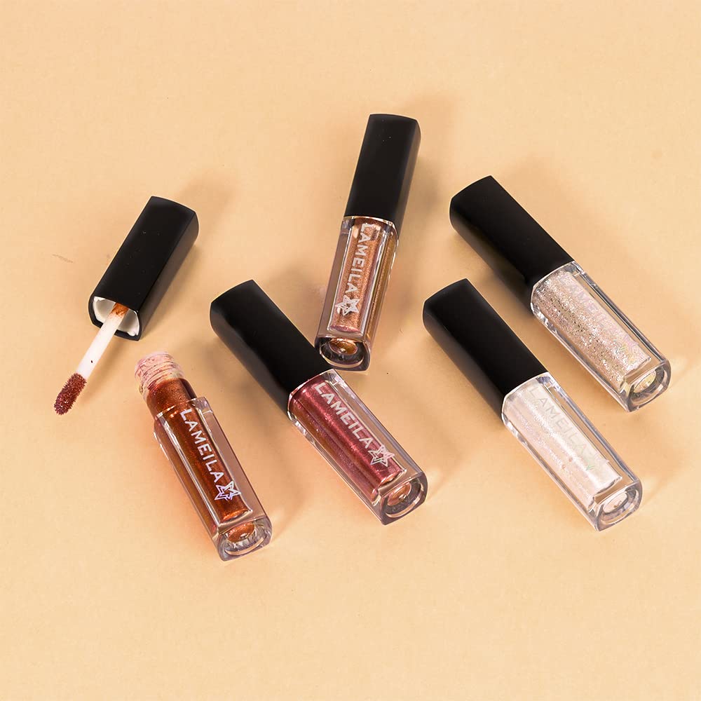 BINGBRUSH 5 pcs Liquid Glitter Eyeshadow Set, Metallic Glitter Shimmer Naked Eye Looks Waterproof Long Lasting Quick-Drying Sparkling Eye Shadow Makeup Kits