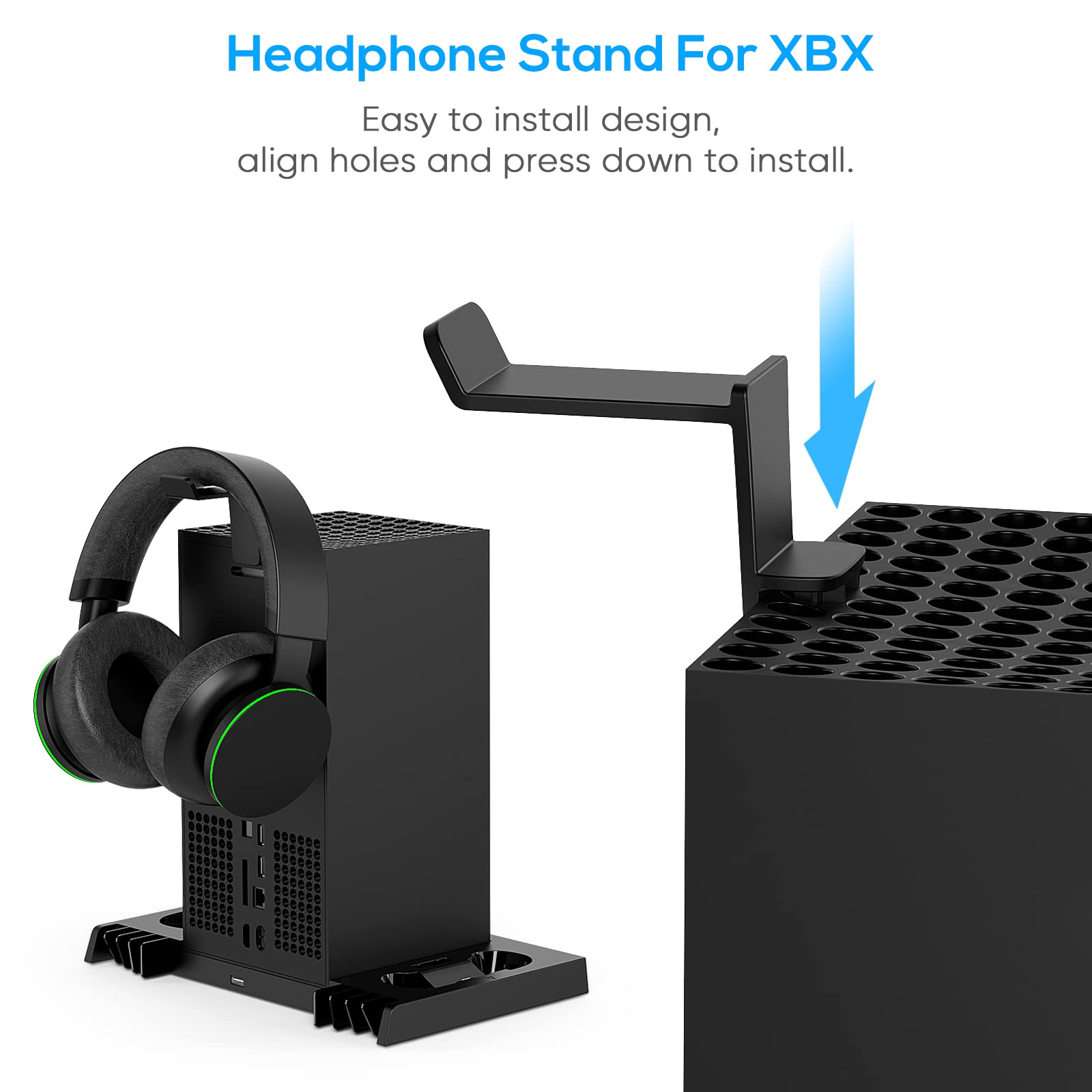 Cooling Stand for Xbox Series X with 2 Pack Dust Filter Cover and Rubber Dust Plugs and Joystick Thumb Grips