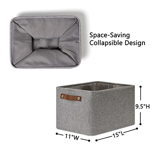 DULLEMELO Linen Closet Organizers and Storage Baskets for Office, Bedroom, Cloth, Baskets for Organizing and Storage with handles for Shelves,Closet,Gift,Toys(Grey,15"x11"x9.5",4-Pack)