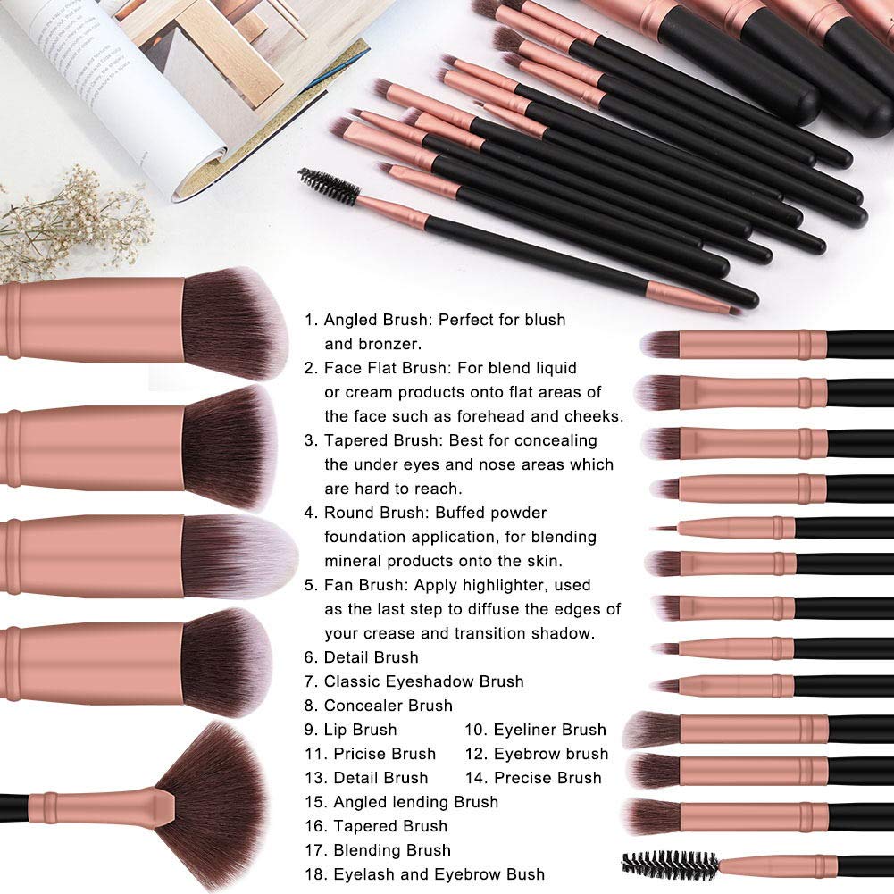 BS-MALL Makeup Brushes 18pcs Premium Synthetic Professional Eye Brushes Kit for Blending Eyeshadow Concealer Eyeliner Eyebrow(Rose Gold)