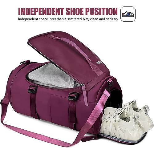 Gym Bag for Women and Men Sports Duffle Bag Travel Backpack Weekender Overnight Bag with Shoes Compartment Purple - MIYCOO