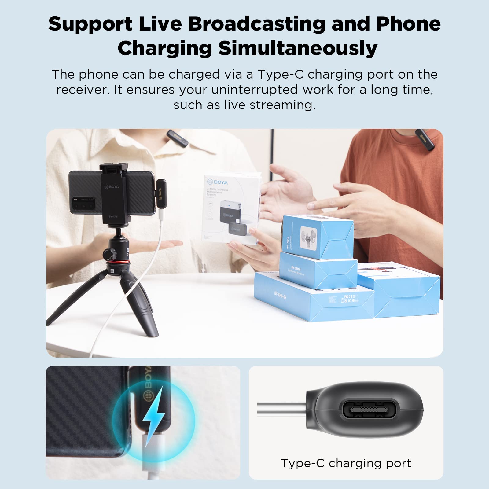 BOYA Wireless Lavalier Microphone for iPhone iPad, 2.4GHz Plug Play Lapel Clip-on Mini Mic, Cordless Omnidirectional Condenser Mic for Interview Video Podcast Vlog YouTube Recording (TX+TX+RX)