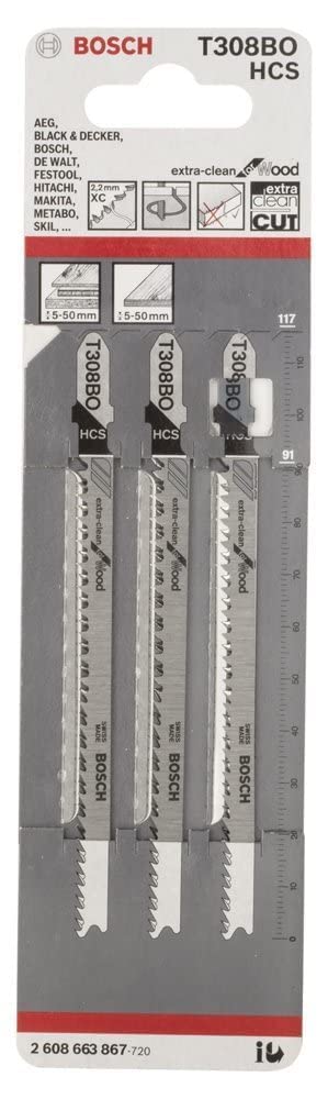 Bosch 2608663867 Jigsaw Blade T308 BO For Wood 3 Pcs