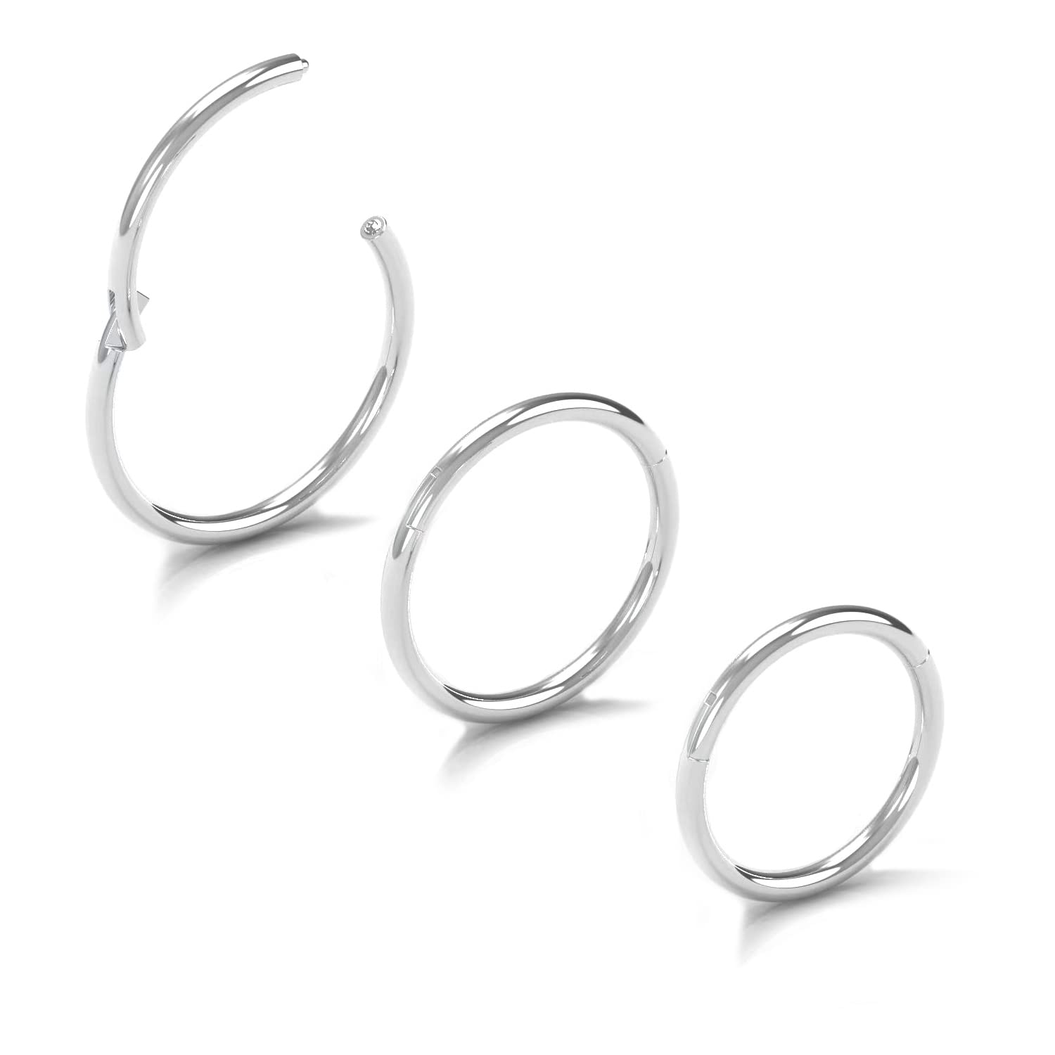 NewkeepsR 3PCS-0.8mm(20g) Nose Hoop Seamless Small Tiny Rings, 316L Steel Hinged Clicker Segment Cartilage Tragus Earrings-5/6/7mm