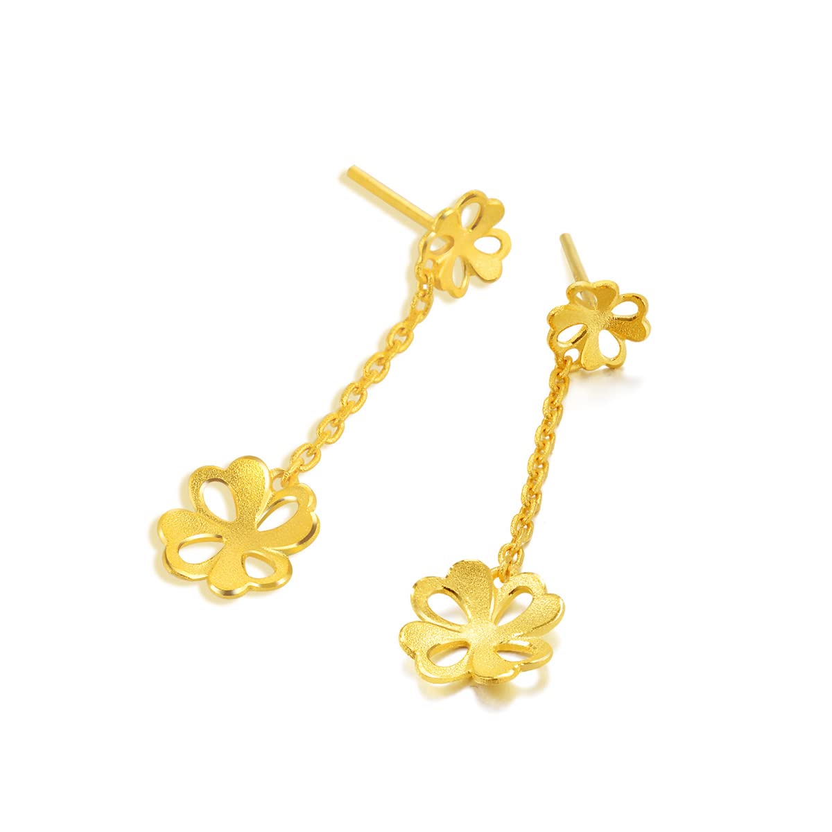 CHOW SANG SANG 999.9 24K Solid Gold Four Leaf Clover Drop Earrings for Women and Wedding Occasion 78816E