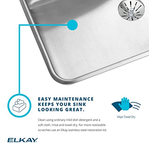 Elkay ELUH231710 Lustertone Classic Single Bowl Undermount Stainless Steel Sink, 10.00 x 18.75 x 25.00 inches
